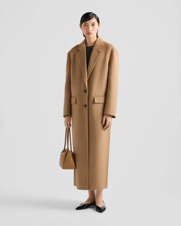 Prada Single-Breasted Long Coat - Camel Brown - 23% Off | Editorialist